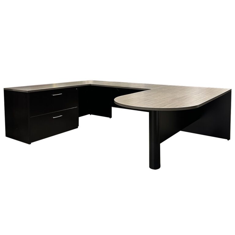 Used 71" W L-Shape Radial Corner Desk In Walnut Left Handed | Office ...