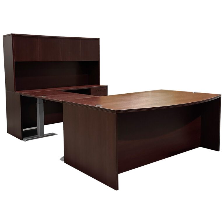 Used 71" W L-Shape Radial Corner Desk In Walnut Left Handed | Office ...