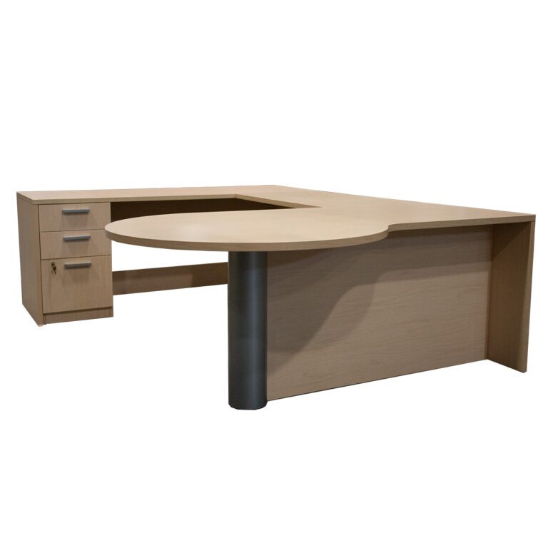 72" W Cherry Laminate Group LaCasse L-Shape Desk W/ BBF & FF Pedestals ...