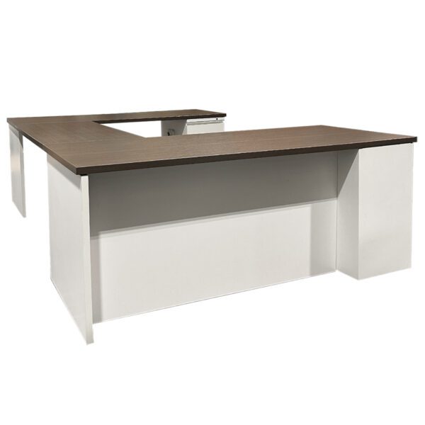72" W Cherry Laminate Groupe LaCasse L-Shape Desk W/ BBF & FF Pedestals ...