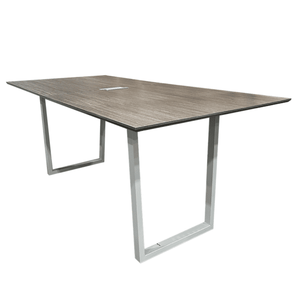 Used 84"W Oval White Laminated Table With Polished Metal Legs | Office ...